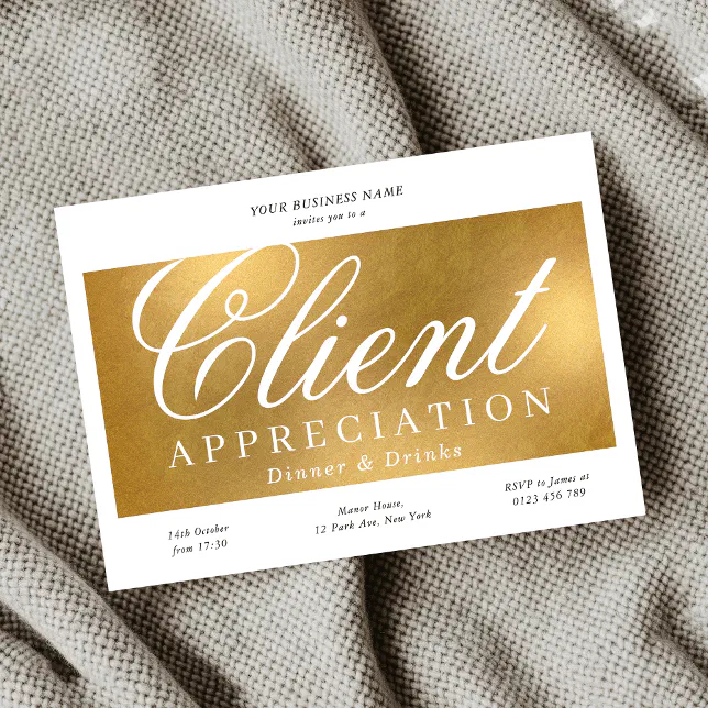 Elegant Gold Client Appreciation Business Dinner Invitation | Zazzle