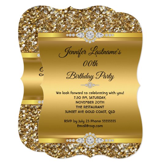Elegant Gold Glitter Diamond Birthday Party Invitation Au