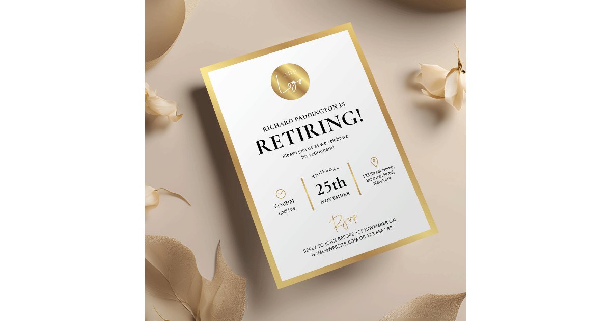 Elegant Gold Logo Formal Employee Retirement Party Invitation | Zazzle