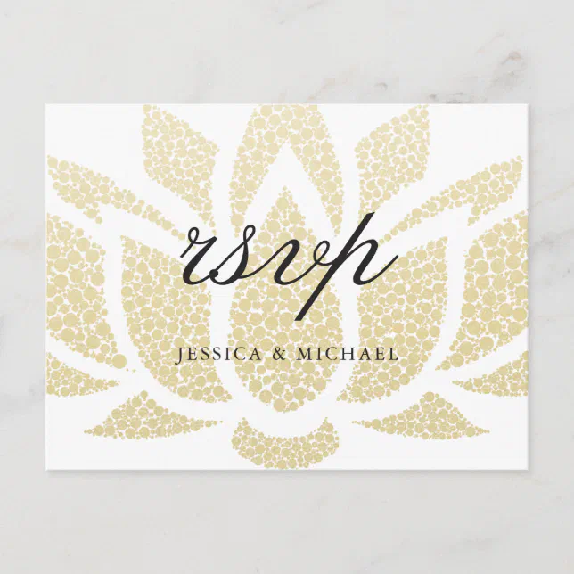 Elegant Gold Lotus Flower Custom Wedding RSVP Invitation Postcard | Zazzle