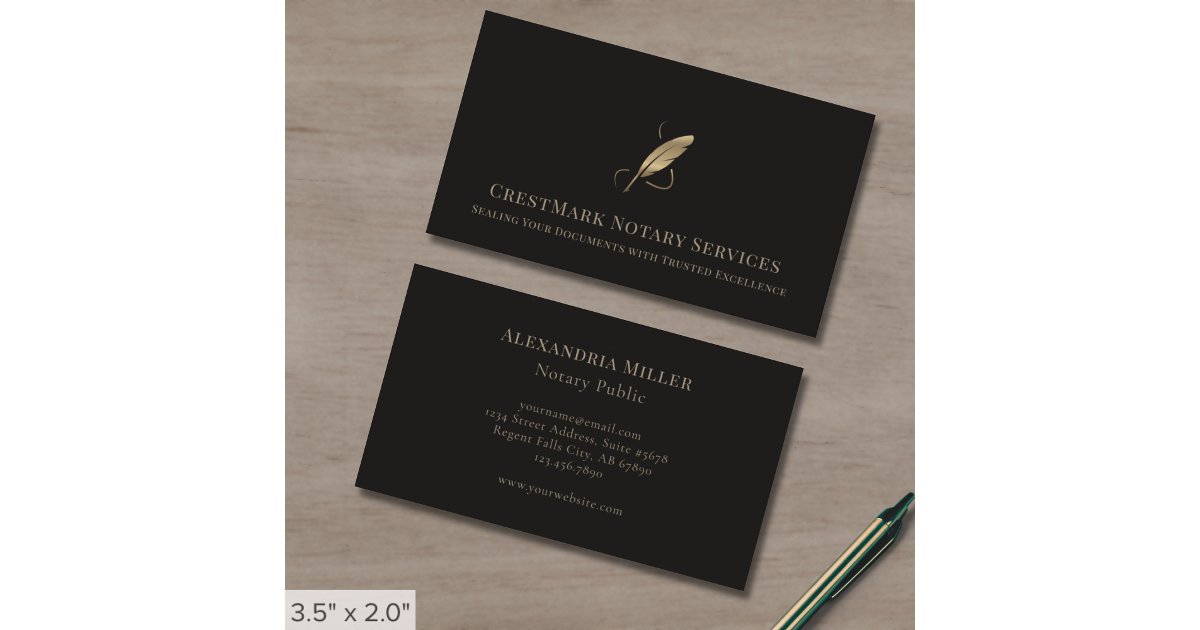 Elegant Gold Quill Logo Business Card | Zazzle