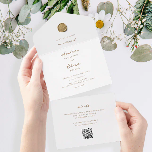 Elegant Gold Wax Seal and Send Wedding All In One Invitation | Zazzle