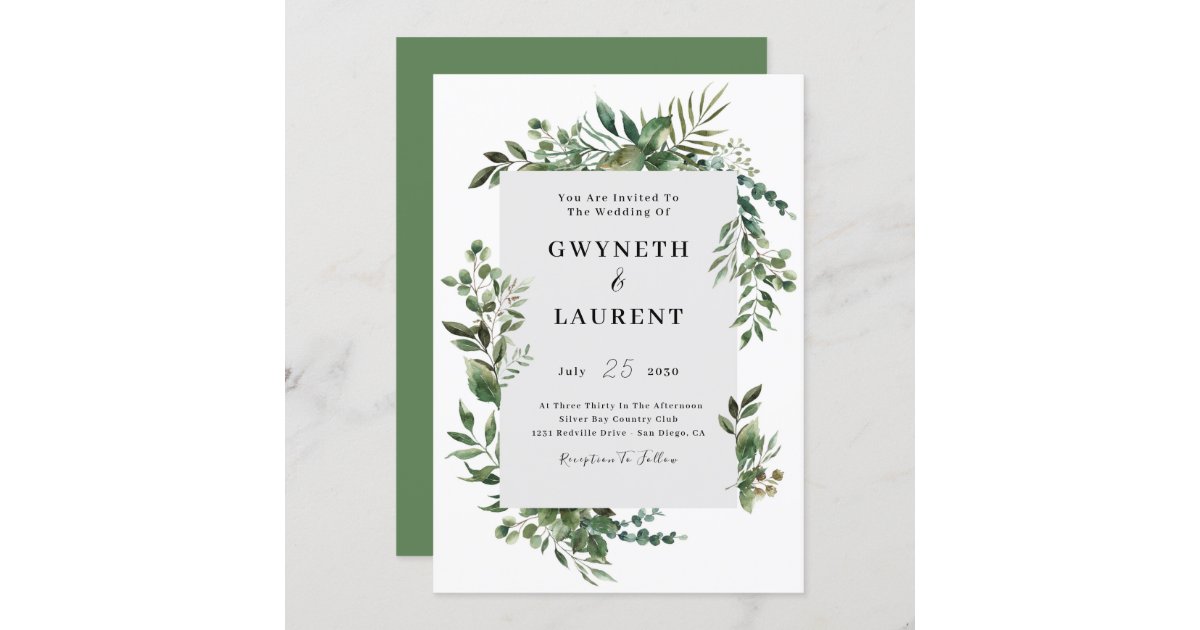 Elegant Greenery Border Wedding Invitation | Zazzle