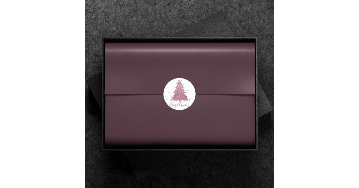 Elegant Merry Christmas | Dusty Mauve Pink Tree Classic Round Sticker ...