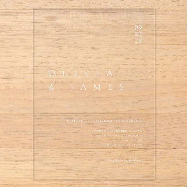 Elegant Modern Minimalist Wedding Acrylic Invitations | Zazzle