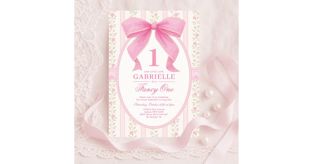 Elegant Pink Bow Fancy One Love Shack 1st Birthday Invitation | Zazzle