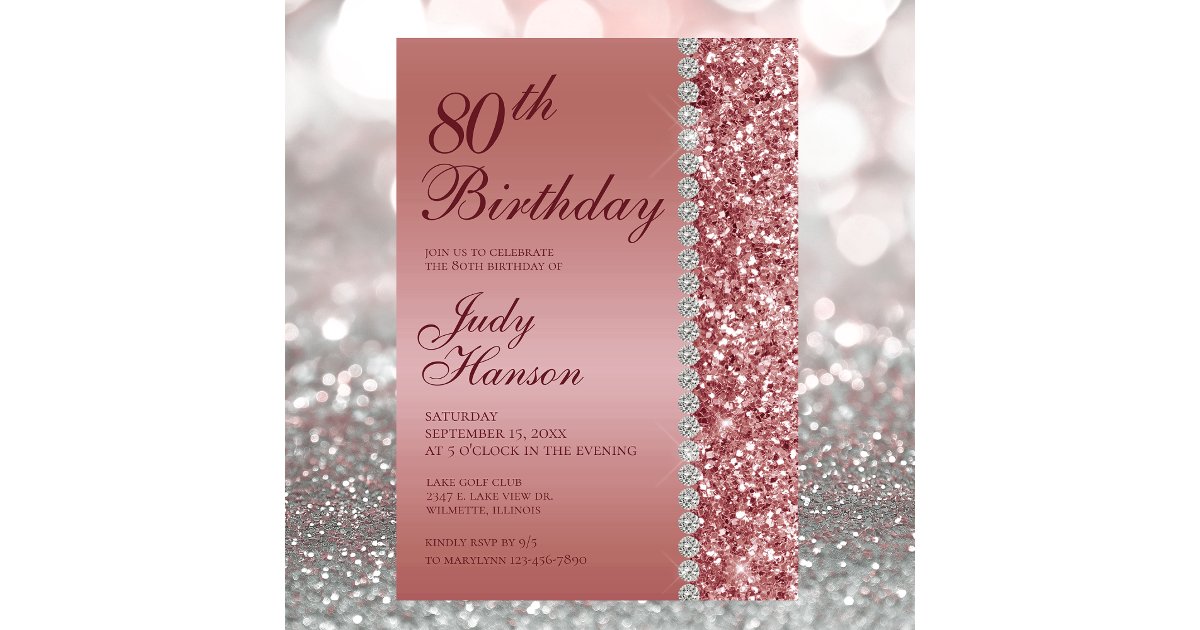 Elegant Rose Gold 80th Photo Birthday Party Invitation | Zazzle