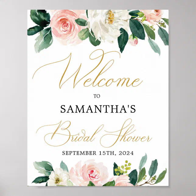 Elegant script font boho blush greenery welcome poster | Zazzle