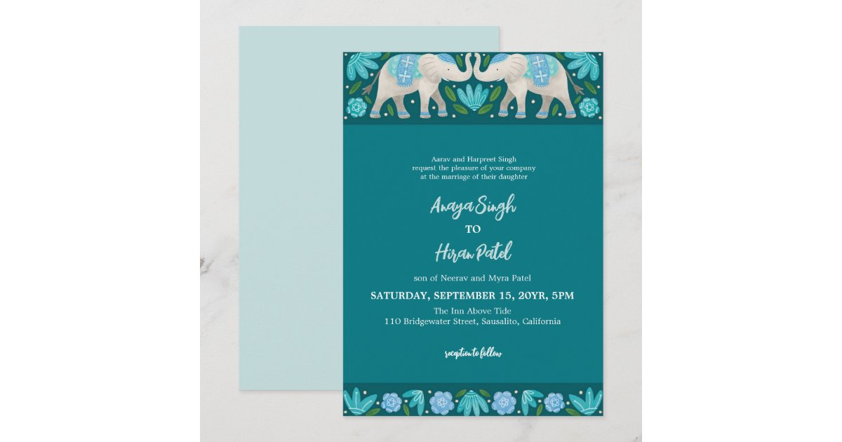 Elegant Traditional Indian Elephants Wedding Invitation | Zazzle