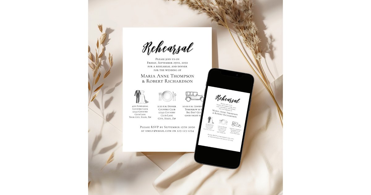 Elegant Wedding Timeline Rehearsal Dinner Invitation | Zazzle