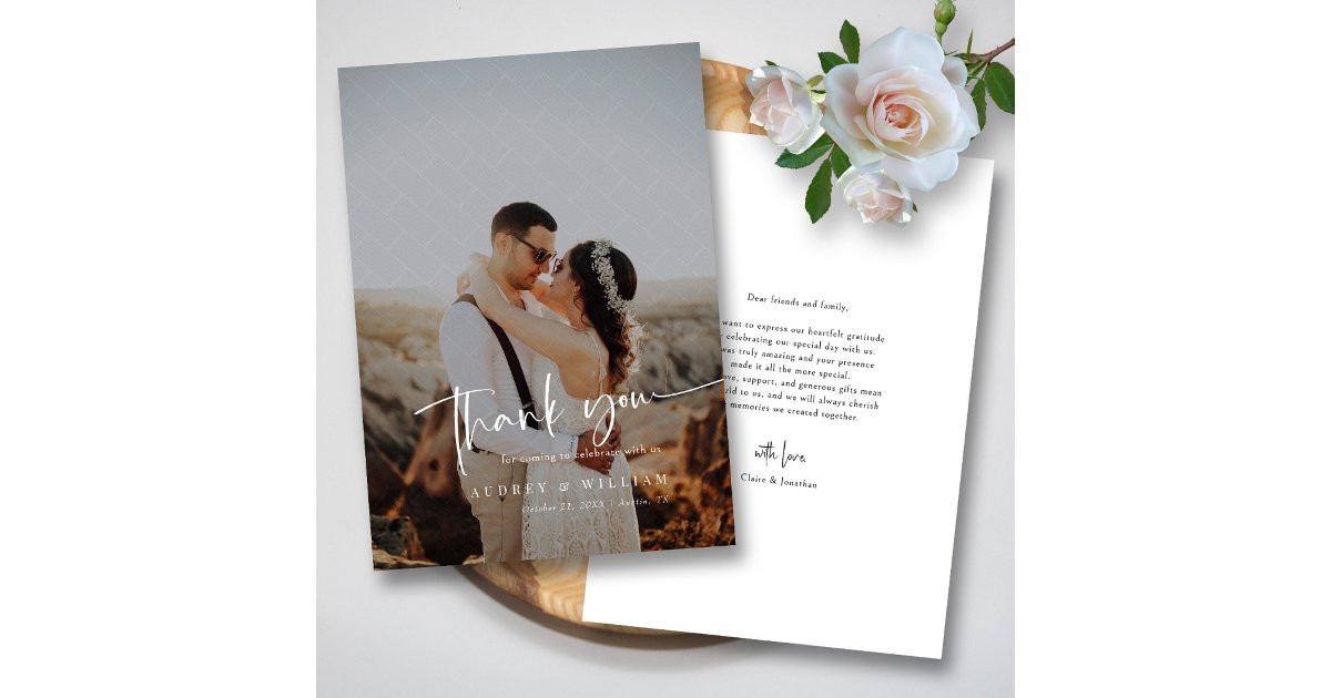 Elegant White Brick Overlay Modern Calligraphy Thank You Card | Zazzle