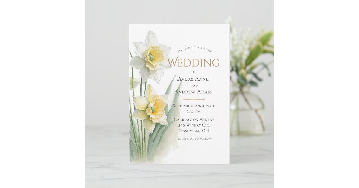 Elegant White & Yellow Daffodils Wedding Invitation | Zazzle