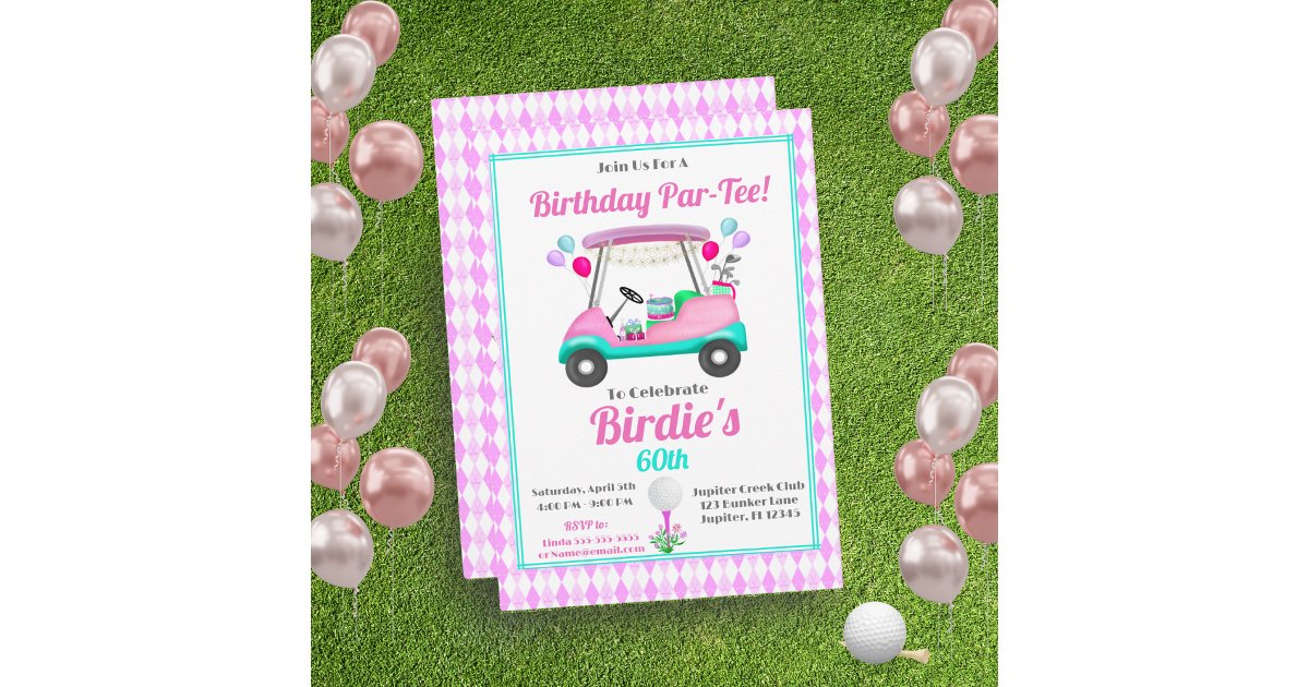 Elegant Women's Golf Party Cart Birthday Invitation | Zazzle