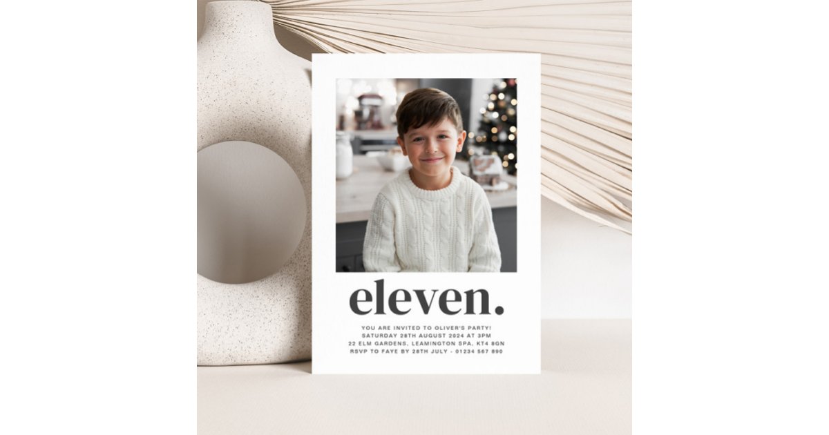 Eleven Square Photo First Birthday Invitation | Zazzle