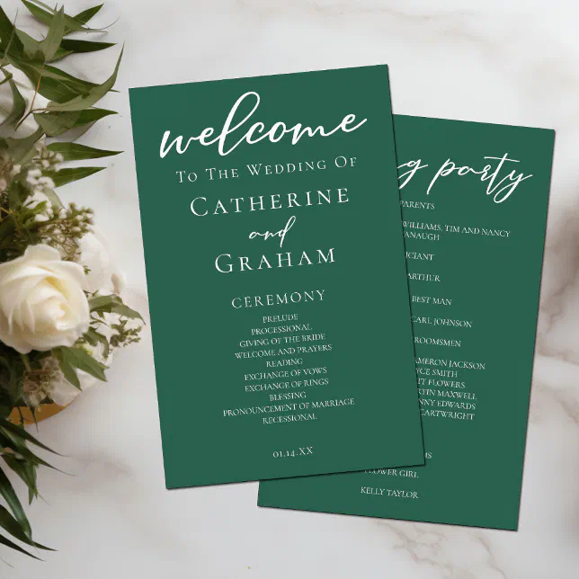 Emerald Green Typography Forest Wedding Program | Zazzle