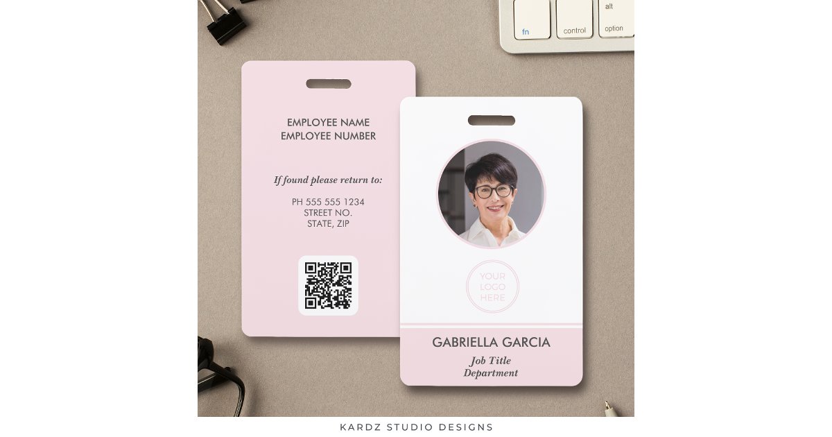 Employee QR Code Blush Pink ID Badge | Zazzle