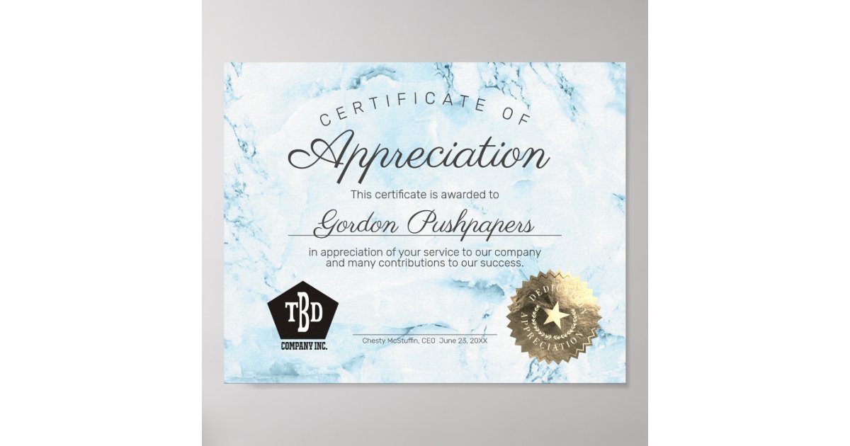Employee volunteer certificate of appreciation poster | Zazzle