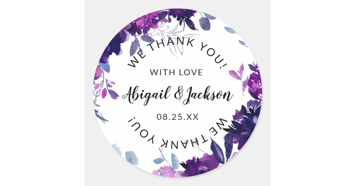 Enchanted Floral Wedding Thank You with Love Classic Round Sticker | Zazzle