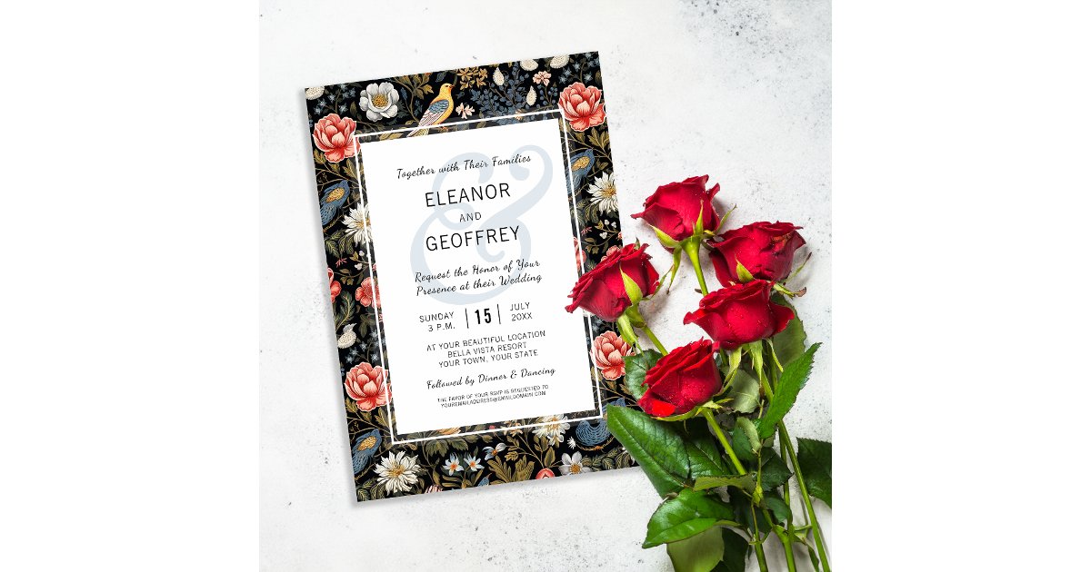 Enchanted Garden with Flowers and Birds Wedding Invitation | Zazzle