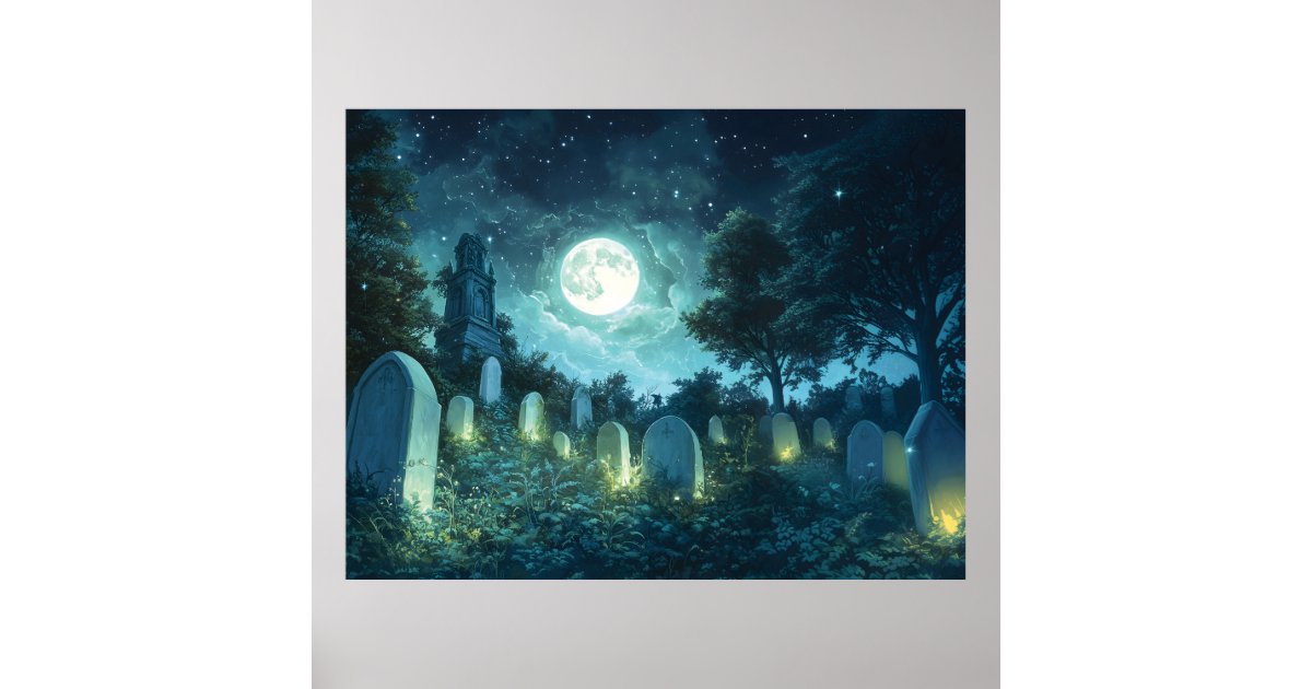 Enchanted spooky cemetery poster | Zazzle