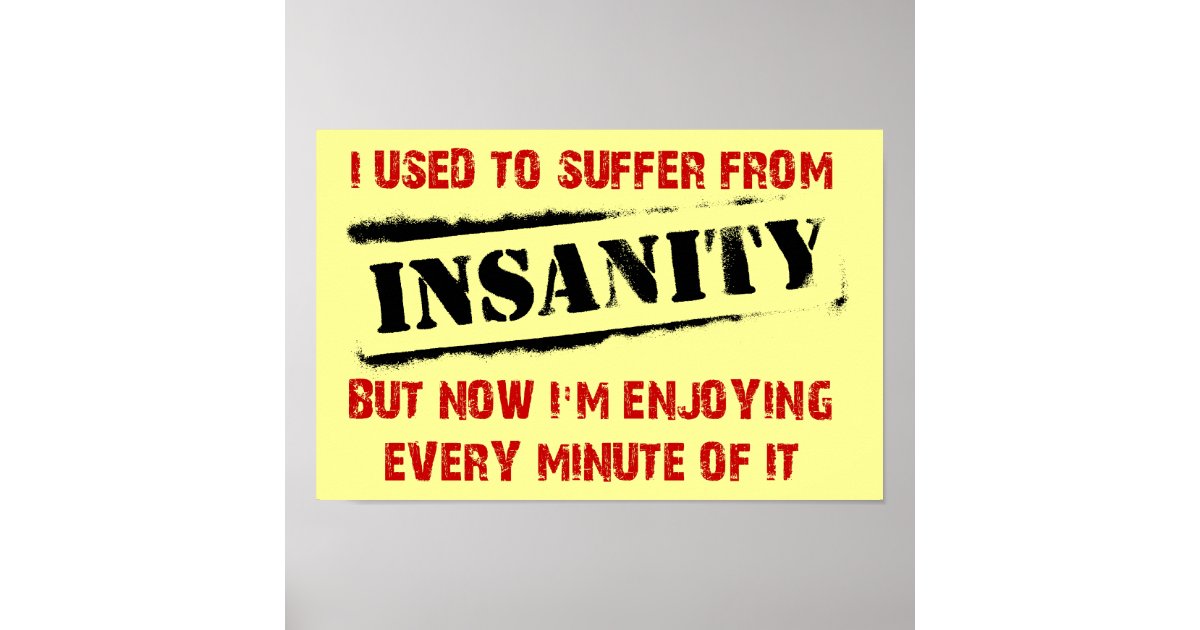 Enjoying Insanity Funny Poster Sign | Zazzle