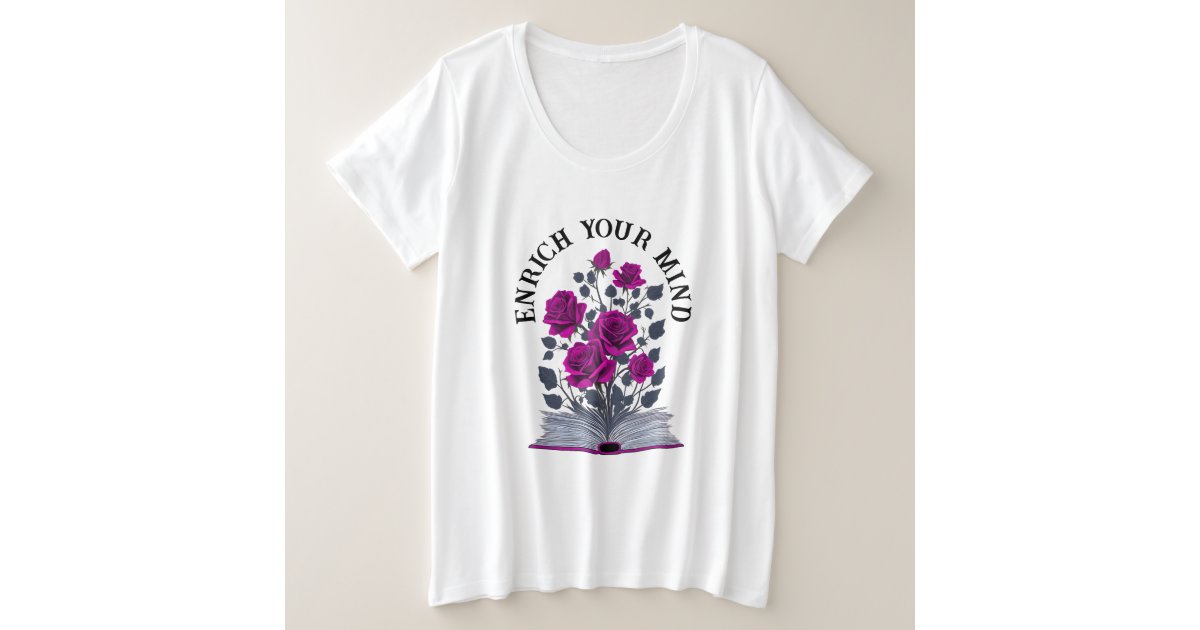 Enrich Your Mind Boho Book and Flowers Plus Size T-Shirt | Zazzle
