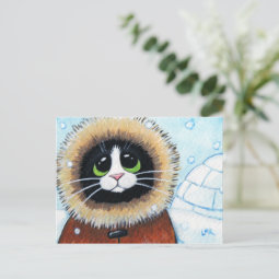 Eskimo Cat and Igloo | Animal Art Postcard | Zazzle