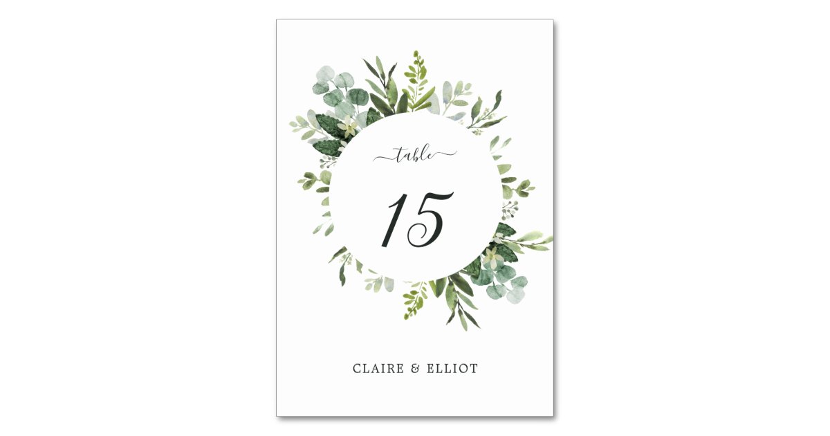 Eucalyptus Green Foliage Wedding Table Number | Zazzle