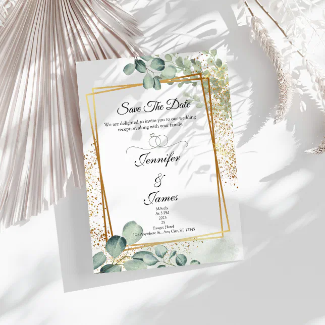 Eucalyptus Greenery gold Wedding Invitation | Zazzle