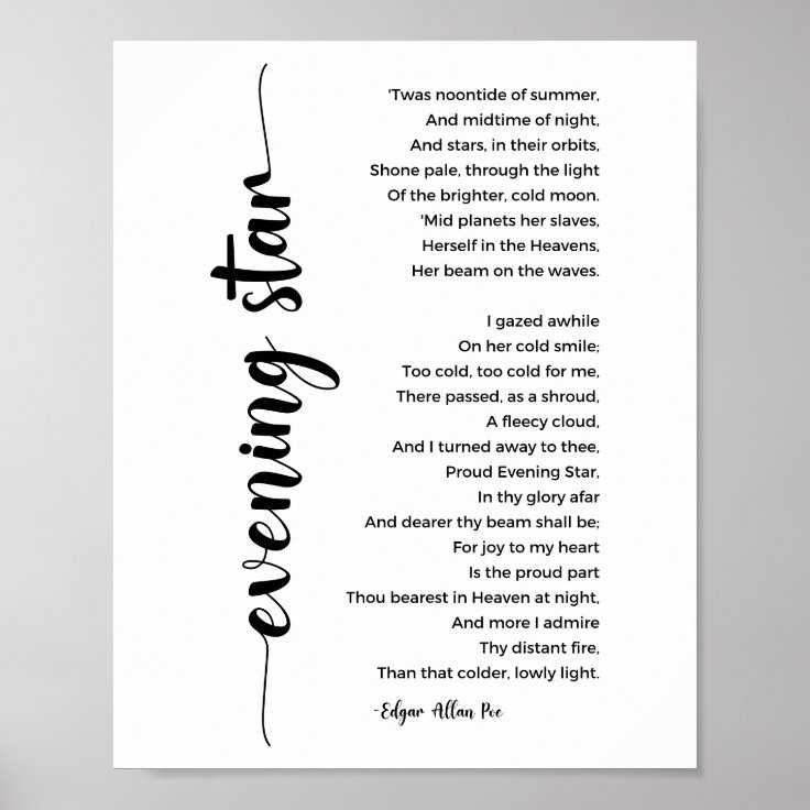 Evening Star Poem by Edgar Allan Poe Poster | Zazzle