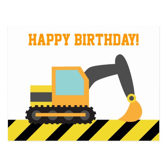 Excavator, Construction Vehicle, Happy Birthday Postcard | Zazzle.com.au
