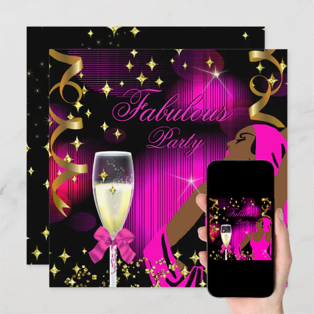 Fabulous Hot Pink Glitter Diva Birthday Invitation | Zazzle