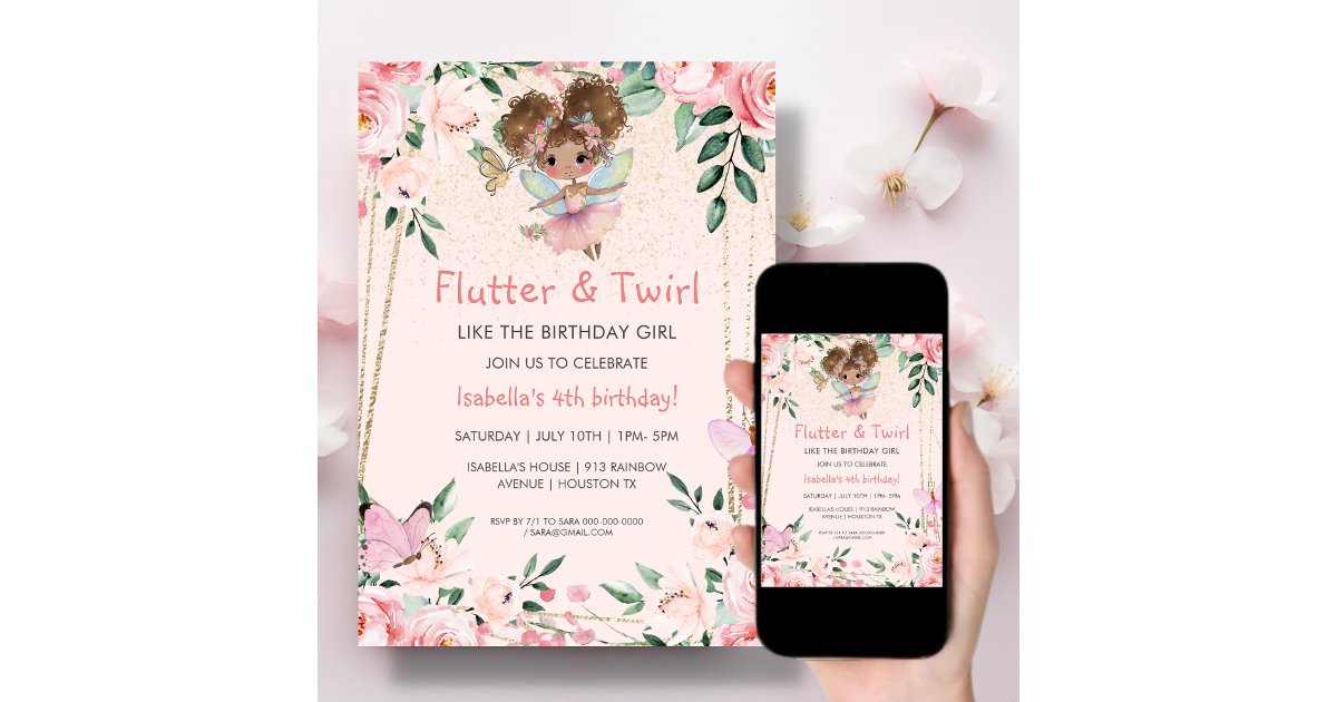 Fairy Flutter & Twirl Pink | Birthday Invitation | Zazzle