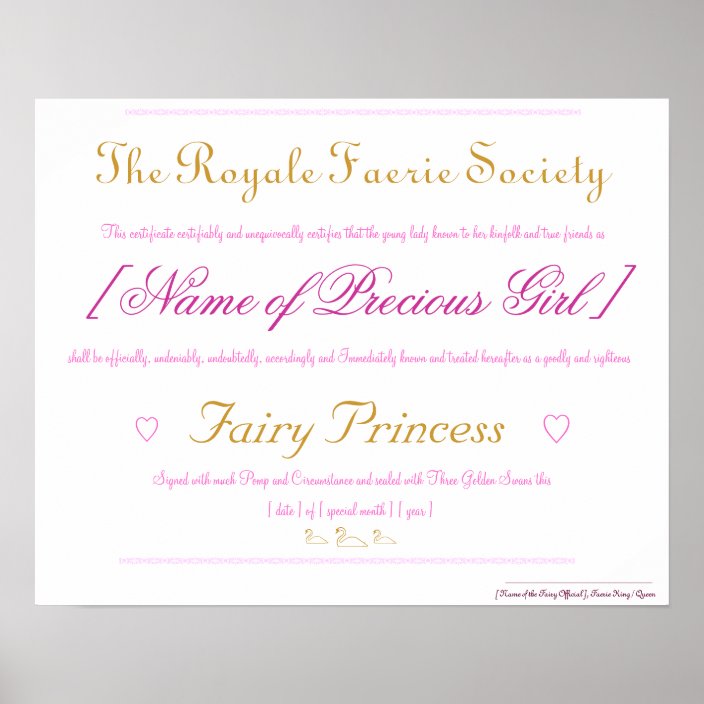 Fairy Princess Certificate Poster | Zazzle.com.au