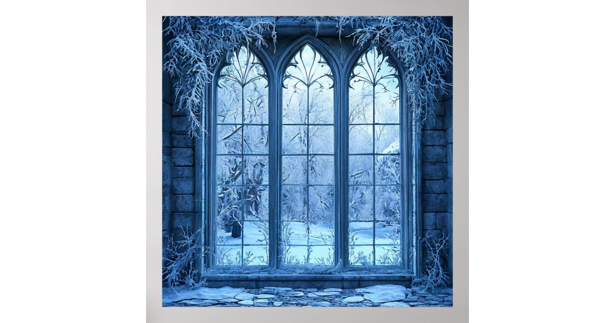 Fake frozen window landscape poster | Zazzle