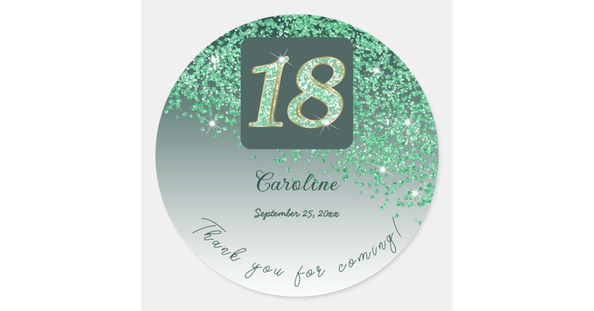 Falling Green Glitter, 18th Birthday Thanks Classic Round Sticker | Zazzle