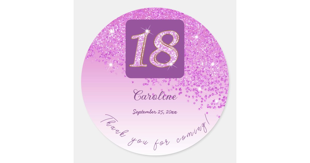 Falling Pink Glitter, 18th Birthday Thanks Classic Round Sticker | Zazzle