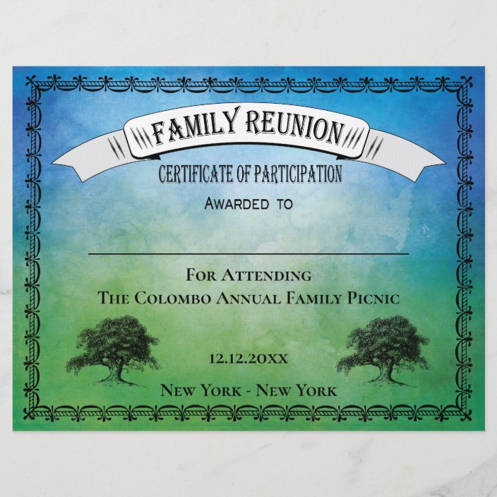 Family Reunion Certificate of Participation Award | Zazzle.com.au