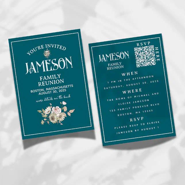 Family Reunion Classic Floral QR Code Invitation | Zazzle