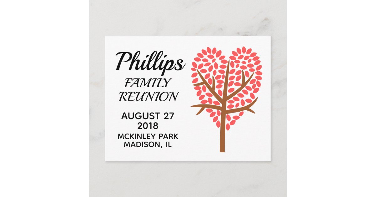 Family Reunion Heart Tree Reminder Postcard | Zazzle