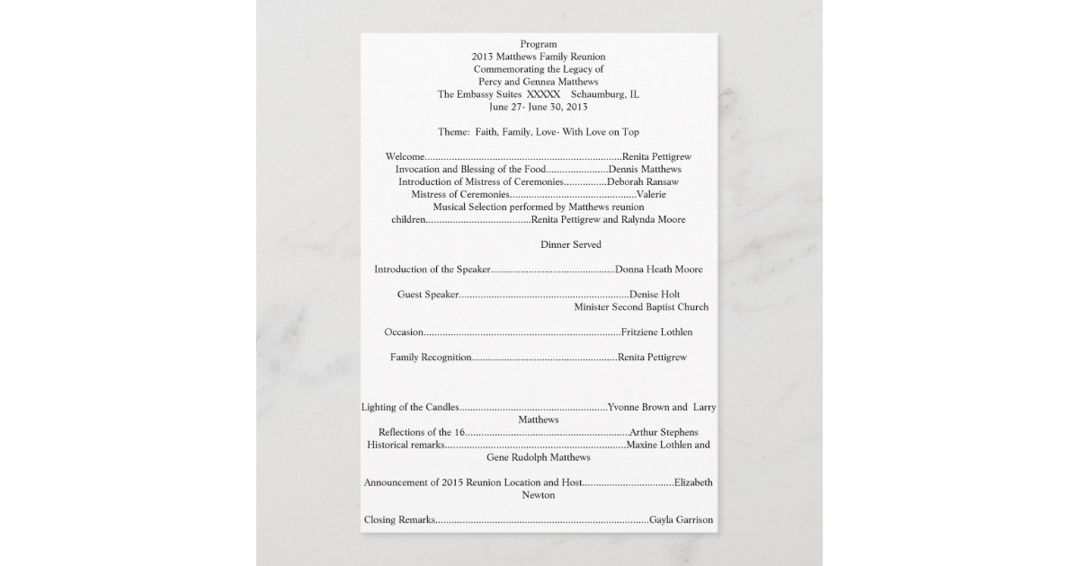Family Reunion Program | Zazzle