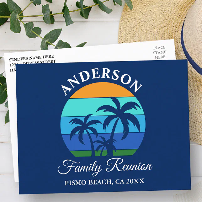 Family Reunion Summer Beach Palm Trees Blue Postcard | Zazzle