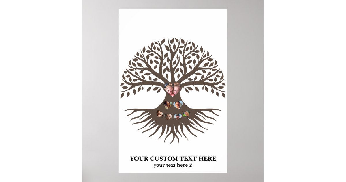 Family Reunion Tree with Photos and Hearts Poster | Zazzle