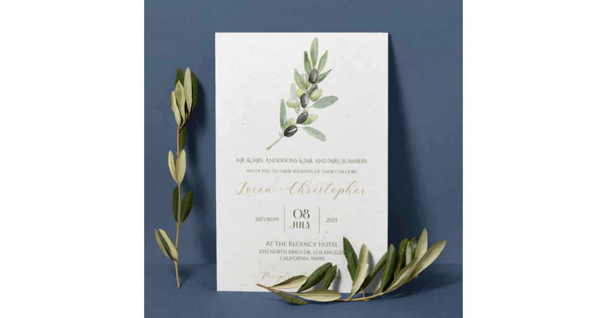 Fancy olive branch and modern calligraphy invitation | Zazzle