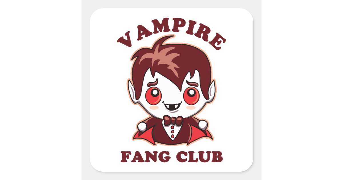 Fang Club | Funny Pun And Cute Vampire Square Sticker | Zazzle