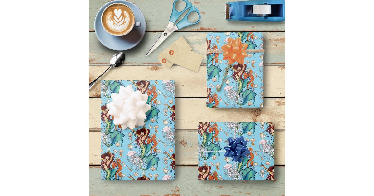 Fantasy Mermaid Teal Tail Wrapping Paper Sheet | Zazzle