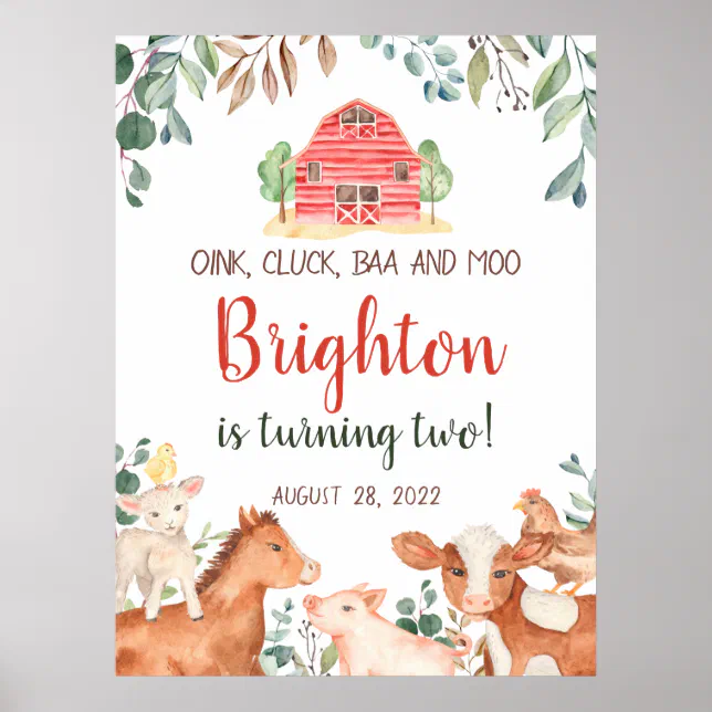 Farm Animals Parade Welcome Baby Birthday Poster | Zazzle