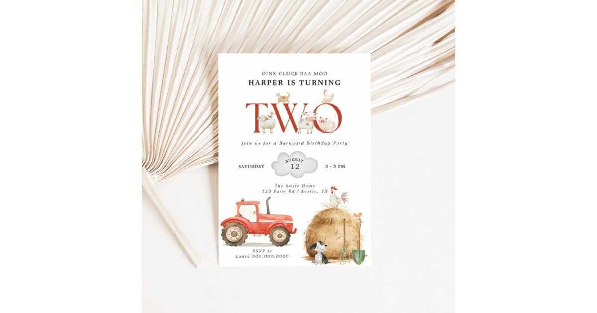 Farm Barnyard Second Birthday Invitation | Zazzle