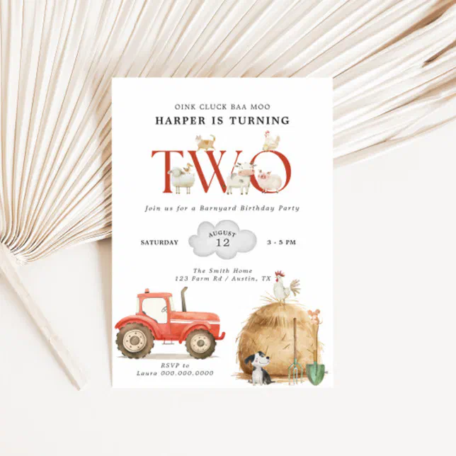 Farm Barnyard Second Birthday Invitation | Zazzle