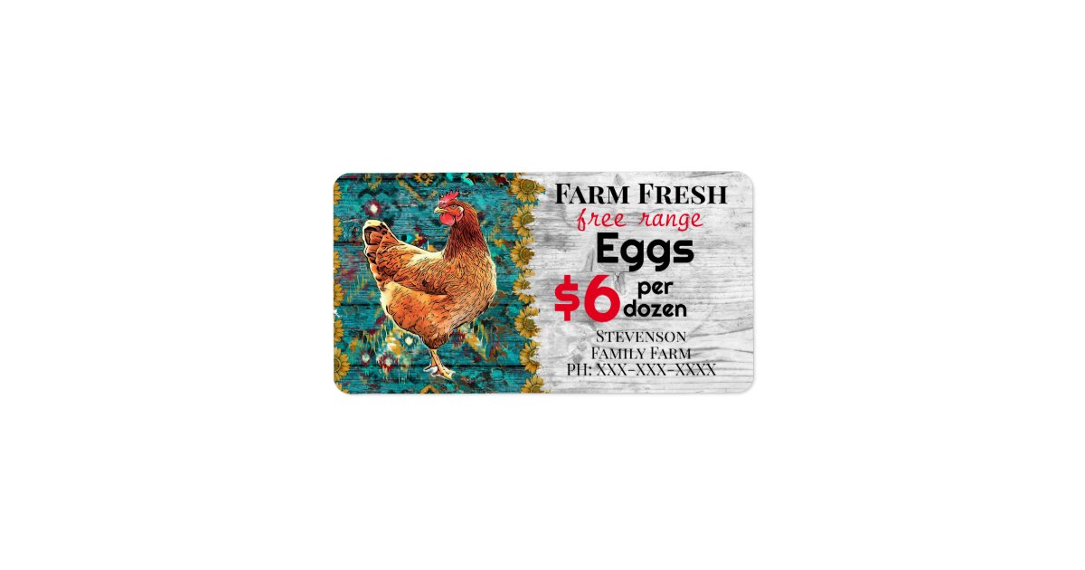Farm Fresh Eggs Free Range Carton Chickens Label | Zazzle